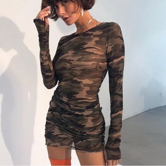 Dresses | Camouflage Dress Sheer Transparent Sexy Summer Mini Dress ...